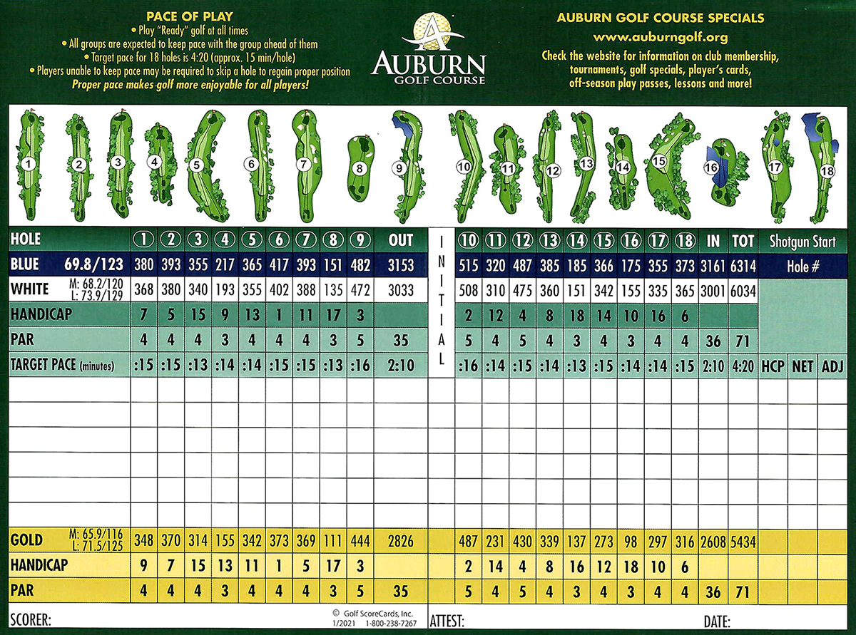 Scorecard - Auburn Golf Course